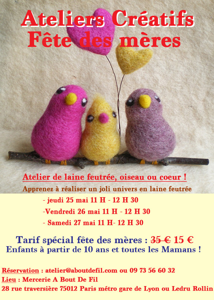 Atelier fêtes des mères - A bout de fil, Mercerie Paris 12ème